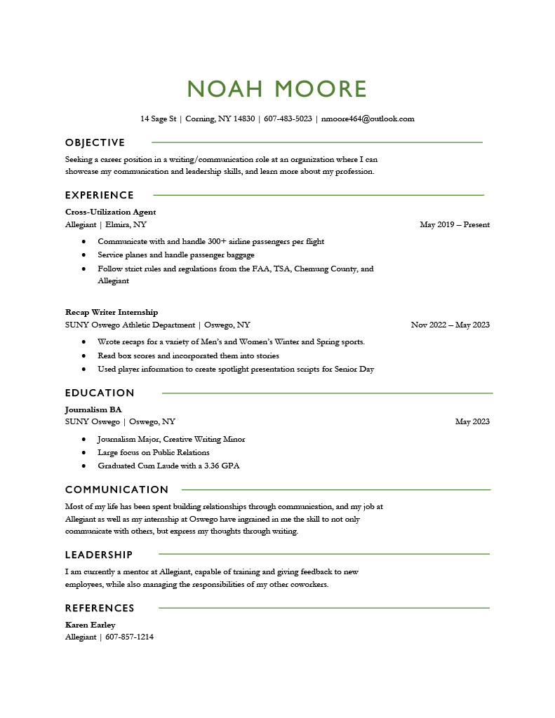 Contact Information and Resume – Noah Moore